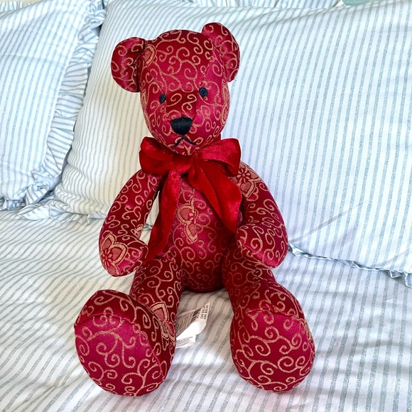Pier 1 | Other | Pier Imports Teddy Bear Plush Red Scroll Design | Poshmark